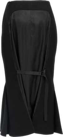 Prada Womens Black Virgin Wool Midi Skirt