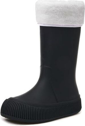 Generic Bottes de pluie en caoutchouc pour femme, doublure en peluche, amovibles et lavables, bottes de pluie mi-mollet pour femme, chaudes, imperm&eacute;ables, ant