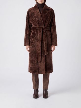 Arma Long manteau portefeuille en peau de mouton retourn&eacute;e avec col ch&acirc;le et ceinture