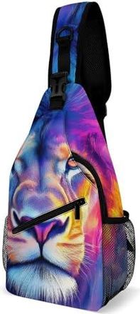Generic Réglable Sacoche Bandouliere Aquarelle de lion coloré Sac à Bandoulière Léger,Multifonction Sling Sac à Dos pour Cyclisme Camping Randonnée