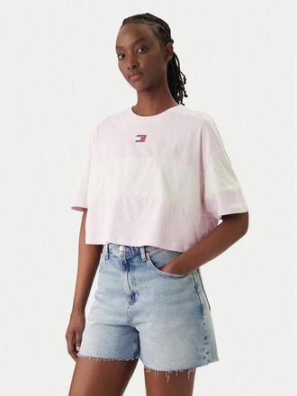 Tommy Jeans T-Shirt Badge Colour-Blocked DW0DW18706 Rosa Oversize