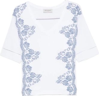 Ermanno Scervino Femme, Tops, Blanc, Taille: 34 FR V-neck Pointelle T-Shirt