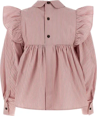 Ganni Striped Cotton Blouse - Pink