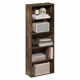 Furinno Basic 5-st&ouml;ckiges offenes Regal, B&uuml;cherregal, Aufbewahrungsorganizer, 18.5 x 42.2 x 110.9 cm, Bernstein-Kiefer