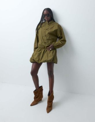 Asos robe boule &agrave; col mao kaki-Vert