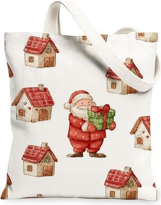 Generic Sacs fourre-tout vintage en toile, motif maison fantaisie, sacs de courses r&eacute;utilisables, l&eacute;gers et lavables en toile pour les vacances, les courses, 