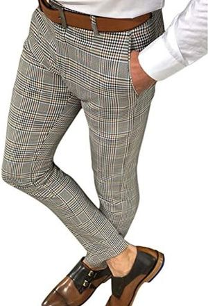 ORANDESIGNE Hommes Chino Pantalon Cargo Slim Fit Rayé Mode Casual Élastique Pantalon à Carreaux Business Pantalon de Sport Taille Elastique Cordon Pantalons Chic 