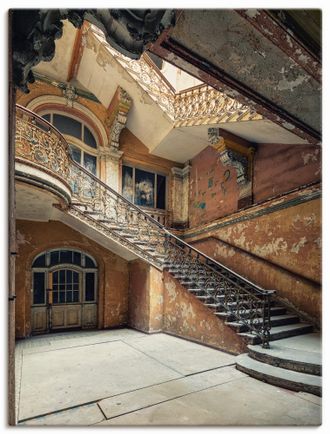 Artland Wanddeko Leinwand Bilder Wandbild 90x120 cm Architektur Ruinen Treppenhaus Treppe Ornamente Licht Lost Places U4YC
