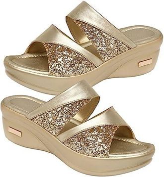 BESPORTBLE Sandales Compensées Dorées Pour Femme Été Pantoufles Décontractées à Bout Ouvert Chaussures De Maman Pour Extérieur