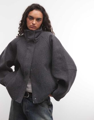 Weekday veste en m&eacute;lange de laine &agrave; col chemin&eacute;e gris chin&eacute;