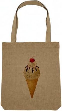 Fabulous Sac Shopping Tote Bag Aspect Lin - Cornet de Cr&egrave;me Glac&eacute;e Glace Miam Cerise Chantilly Nappage Chocolat - Sac de Courses Toile Epaisse 360g Beige Natur
