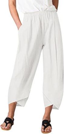 Generic Pantalon de bureau d&eacute;contract&eacute; pour femme - 8 poches - Taille &eacute;lastique - Pantalon de travail pour femme, blanc, XXL
