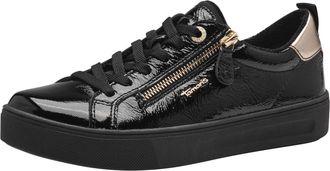 Tamaris Comfort Damen Sneaker flach mit Reißverschluss Freizeit, Schwarz (Black Patent), 37 EU