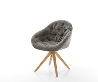 DELIFE Drehstuhl Gaio-Flex Boucl&eacute; Soft Schlamm Holzgestell kantig Natur 180&deg; drehbar, Esszimmerst&uuml;hle