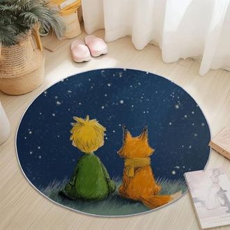Generic Tapis Rond Salon 120cm, Dessin Anim&eacute; Style Lavable Antid&eacute;rapant Tapis Simple Mignon Gar&ccedil;on Renard Imprim&eacute; Carpette Convient pour la Chambre la Salle &agrave;