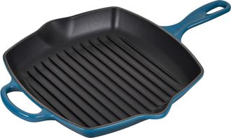 LE CREUSET Signature Gusseisen-Grillpfanne, Quadratisch, 26 cm, Für alle Herdarten inkl. Induktion geeignet, 2,86 kg, Deep Teal, 20183266420422