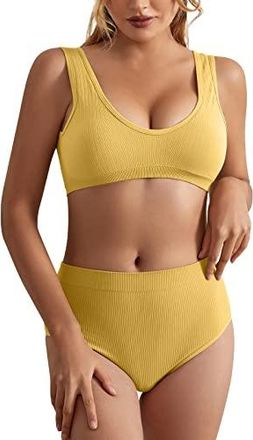 Generic Robes dautomne pour femme lingerie solide bralette et ensemble jarreti&egrave;re sexy, jaune, L