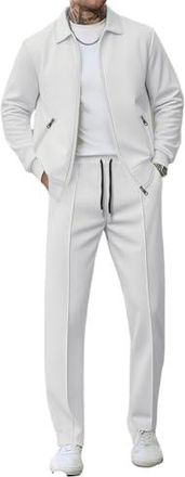 Generic Survêtement 2 pièces décontracté gaufré pour homme, blanc, 3XL
