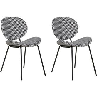 Beliani Lot de 2 Chaises de Salle &agrave; Manger Design R&eacute;tro Sans Accoudoirs en Polyester Noir et Blanc Luana