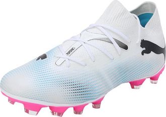 Puma Puma Women Future 7 Match Fg/Ag WnS Soccer Shoes, Puma White-Puma Black-Poison Pink, 38.5 EU