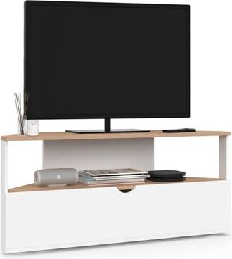 IDMarket Meuble TV 100 cm dangle ELI Bois façon hêtre et Blanc