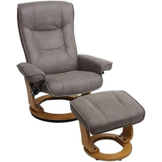 Hhg Mca Relaxsessel Halifax, Fernsehsessel Hocker, Stoff/Textil 130kg belastbar hellgrau, naturbraun