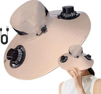 Generico Chapeau De Ventilateur &Agrave; &Eacute;nergie Solaire - Couvre-chef De Refroidissement Solaire, Bouchon De Seau Bloquant UV | Accessoire De Plage D&eacute;t&eacute; En Plein Air