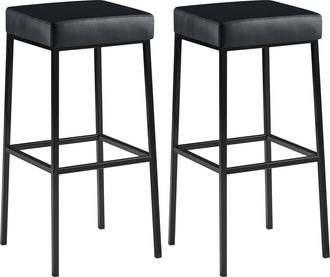 Clp 2er Set Barhocker Montreal I Gepolsterte Barstühle mit Kunstlederbezügen I Tresenhocker mit Metallgestellen, Farbe:schwarz, Gestell Farbe:schwarz