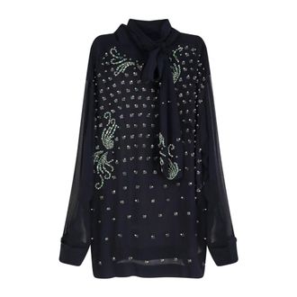 Dries Van Noten Blaue Strass Fliege Hemd - - Blouses & Shirts - Damen - Blau - M