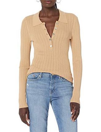 The Drop Dara Polo ajusté côtelé et chiné pour Femme, Beige (Curds & Whey), XXL Grande