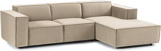Studio Copenhagen home24 Ecksofa mit Longchair Beige/Beige Samt Shyla 260cm Longchair davorstehend rechts Keine Funktion Glamour