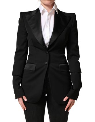 Dolce & Gabbana Womens Black Wool Single Breasted Blazer Jacket Virgin Nylon Elastane Clothing