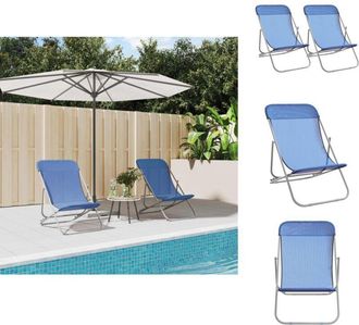 vidaXL Strandstühle 2 Stk. Blau Textilene & Pulverbeschichteter Stahl - Sonnenschirm - Gartenliege - Poolliege - Strandkorb - Balkonmöbeln