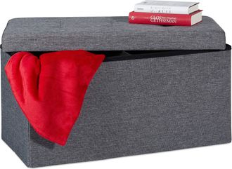 Relaxdays Sitzbank, mit Stauraum, faltbar, gepolstert, mit Trennwand, 84 l, Flur, Schlafzimmer, Truhenbank, dunkelgrau
