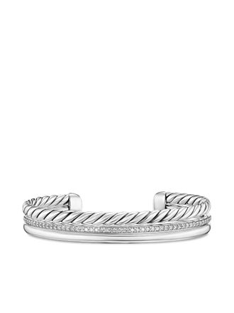 David Yurman DY Mercer Three Row Armreif aus Sterlingsilber mit Diamanten