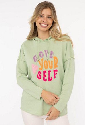 Zwillingsherz Hoodie Love Yourself Kapuze, Flockprint, Langarm, Kordelzug