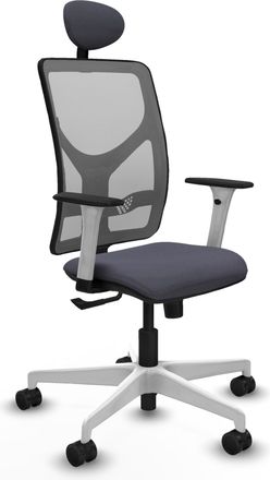 Piqueras y Crespo Stuhl aus grauem Netzstoff, mit wei&szlig;en und schwarzen Armlehnen, h&ouml;henverstellbare Lendenwirbelst&uuml;tze und festes Kopfteil, ausgestattet mit 3 Positione