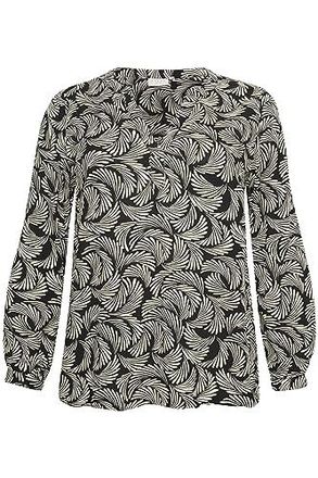 Kaffe Curve Plus-Size Womens Blouse Long Sleeves Casual Fit V-Notch Neck, Black Deep/Antique White Print, 52