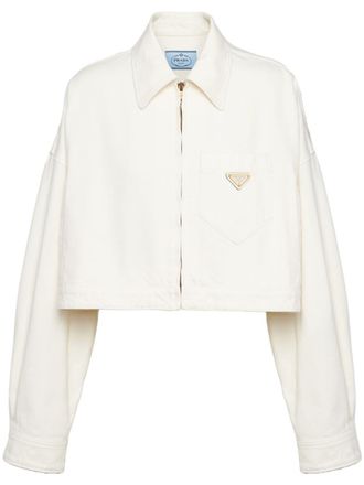 Prada Cropped-Jacke aus Denim - Nude