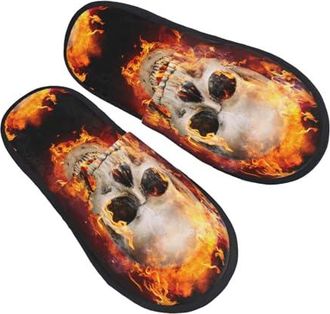 Generic Pantoufles Moelleuses Cr&acirc;ne Satanique En Flammes Dans Les T&eacute;n&egrave;bres Chaussures Maison Hiver Chaussons Pour Unisex Chambre Int&eacute;rieur L