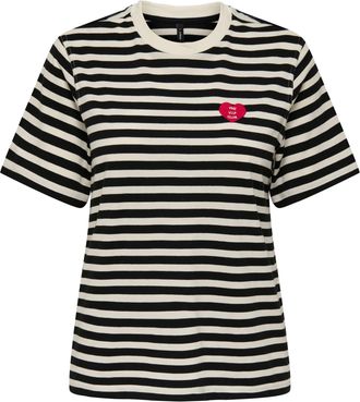 Only Damen Onllivina S/S O-Neck Stripe Top Box JRS, Black, Medium