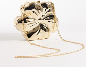 True Decadence Blumenf&ouml;rmige Schultertasche in Metallicgold-Goldfarben