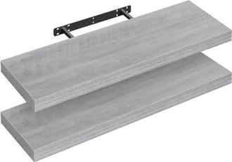 Woltu Étagère Murale, Étagère Flottante de CD, Lot de 2, pour Salon, Cuisine, Chambre, Salle de Bain 70x22.9x3.8cm, Gris Chêne RG9369grei-2