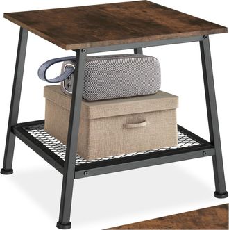 TecTake Beistelltisch Holz Metall, Couchtisch mit Stauraum, Nachttisch mit Gitterablage, Wohnzimmertisch 45,5 x 45 x 47 cm, Blumenständer, Beistelltisch Couch