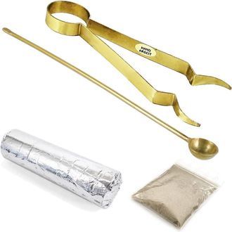 NKlaus 4tlg Set 18cm Räucherzange in Gold Weihrauchlöffel Räucherkohle 40g Räuchersand 40675