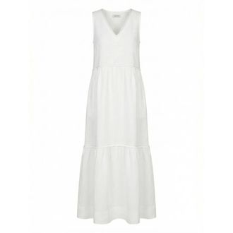 PESERICO Femme, Robes, Blanc, Taille: 42 FR Robe Maxi en Lin Sans Manches