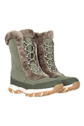 Mountain Warehouse Ohio Damen-Schneestiefel - Schneesichere Damen-Kunstfellschuhe, Getestet bis -20 &deg;C, IsoTherm - Winter, Skifahren, Wintersport, Wandern Khaki 37 EU