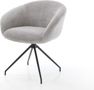 DELIFE Drehstuhl Vinka-Flex mit Armlehnen Cord Silbergrau Kreuzgestell konisch Schwarz 180° drehbar Taschenfederkern, Esszimmerstühle