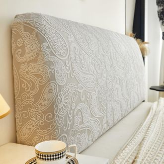 Generic Dehnbarer Staubschutzbezug im Vintage Stil Bettkopfteil Bezug f&uuml;r Doppelbetten Kopfteil Bezug zur Schlafzimmerdekoration Hellgrau Volle L&auml;nge: 110-130