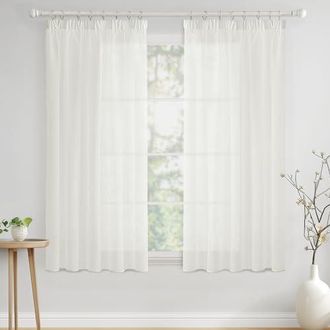 Miulee Rideaux Voilage Galon Fronceur Transparents Salon Fenetre Rideau et Draperies Int&eacute;rieurs Voilages Cuisine Maison Chambre Ivoire Tige de Poche 140 x 14